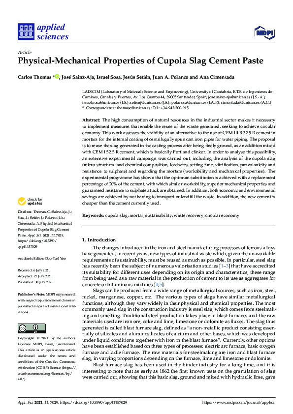 (PDF) Physical-Mechanical Properties of Cupola Slag Cement Paste