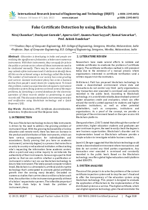 (PDF) Fake Certificate Detection by using Blockchain