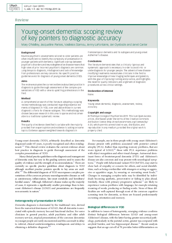 (PDF) Young-onset dementia: scoping review of key pointers to ...
