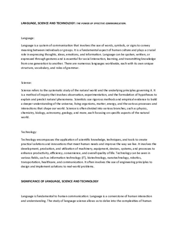 (DOC) LANGUAGE, SCIENCE AND TECHNOLOGY: the power of effective ...
