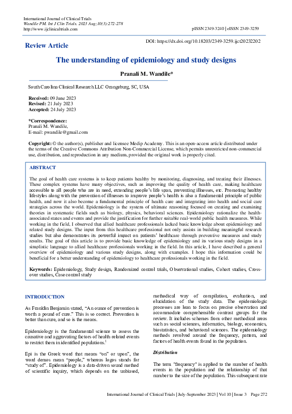 (PDF) The understanding of epidemiology and study designs