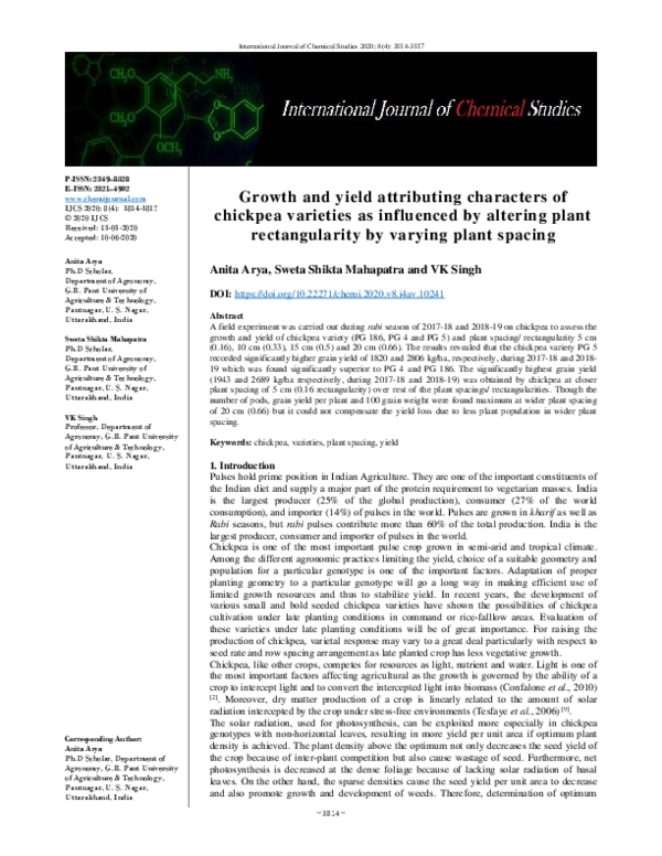Growth and yield attributing characters of chickpea varieties as influenced by altering plant ...