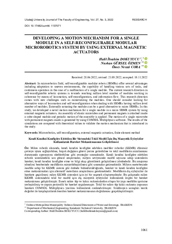 (PDF) Developing a Motion Mechanism for a Single Module in a Self ...