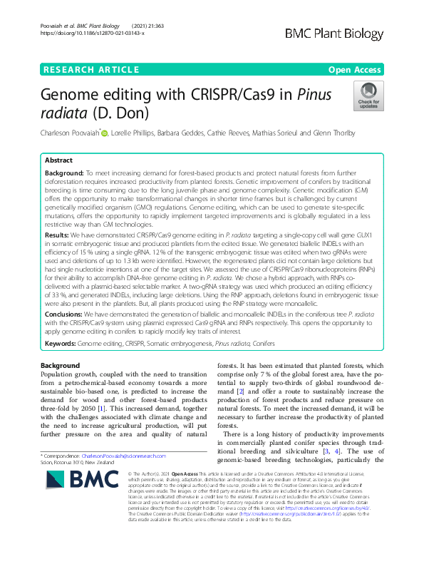(PDF) Genome editing with CRISPR/Cas9 in Pinus radiata (D. Don)