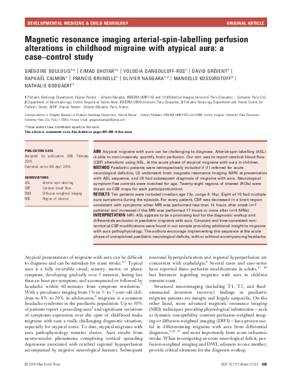 (PDF) Magnetic resonance imaging arterial-spin-labelling perfusion alterations in childhood ...