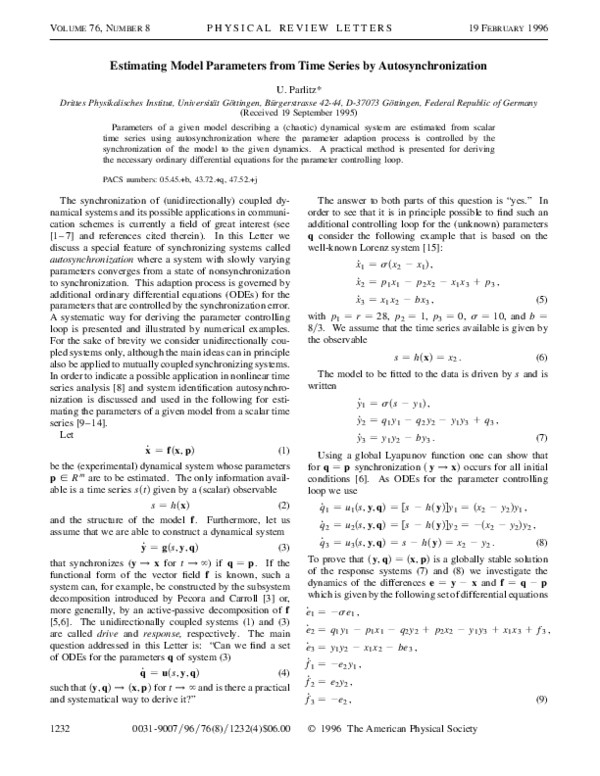 (PDF) Estimating Model Parameters from Time Series by Autosynchronization