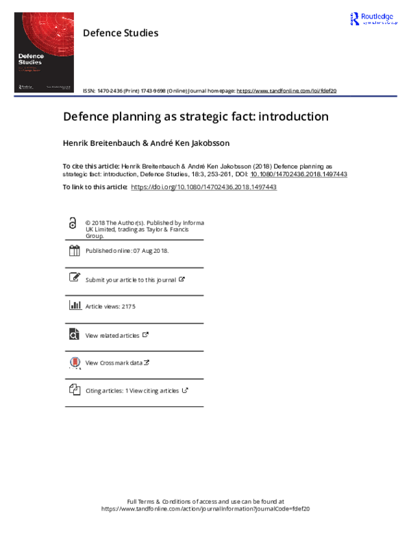 (PDF) Defence planning as strategic fact: introduction