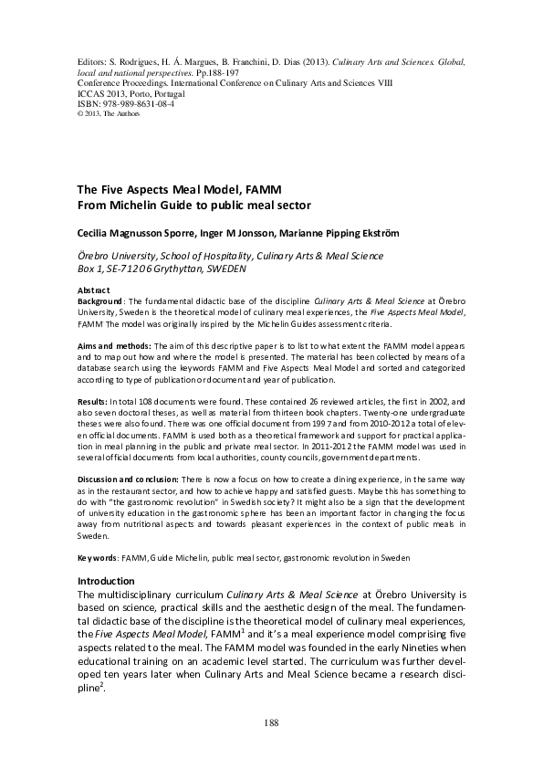 (PDF) The Five Aspects Meal Model, FAMM : From Michelin Guide to public ...