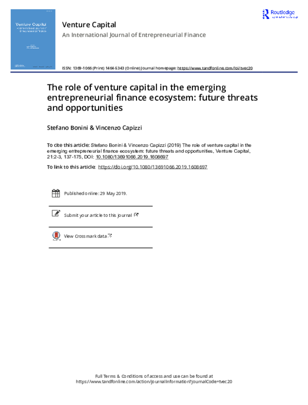 (PDF) The role of venture capital in the emerging entrepreneurial ...