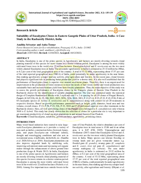 (PDF) Suitability of Eucalyptus Clones in Eastern Gangetic Plains of Uttar Pradesh, India- A ...