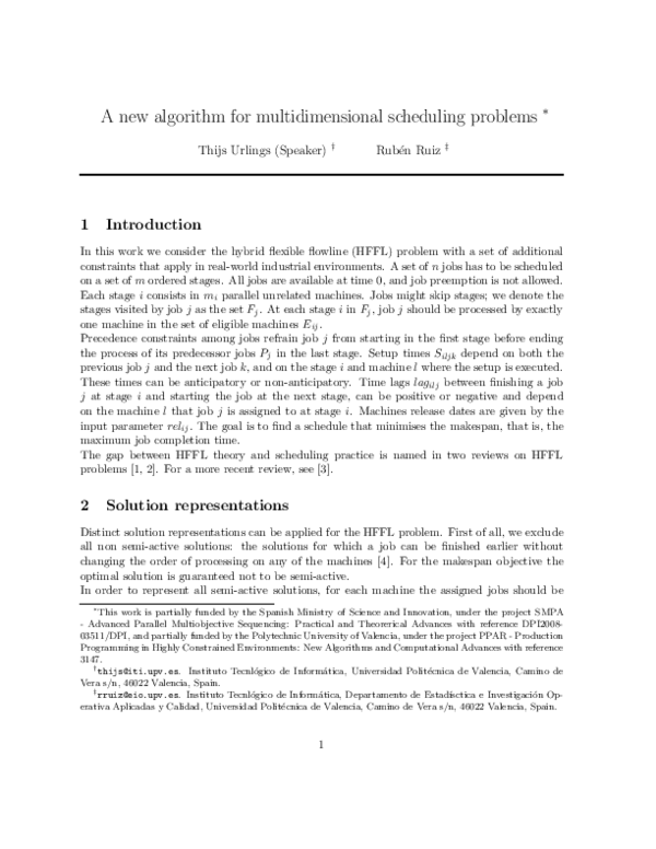 (PDF) A New Algorithm for Multidimensional Scheduling Problems