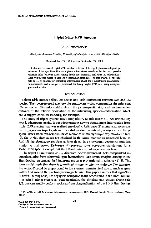 (PDF) Triplet state EPR spectra