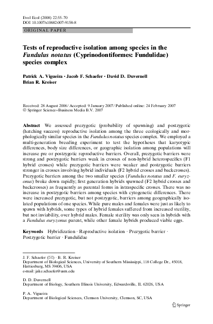 (PDF) Tests of reproductive isolation among species in the Fundulus ...