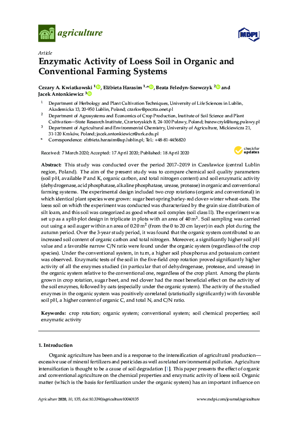 (PDF) Enzymatic Activity of Loess Soil in Organic and Conventional ...