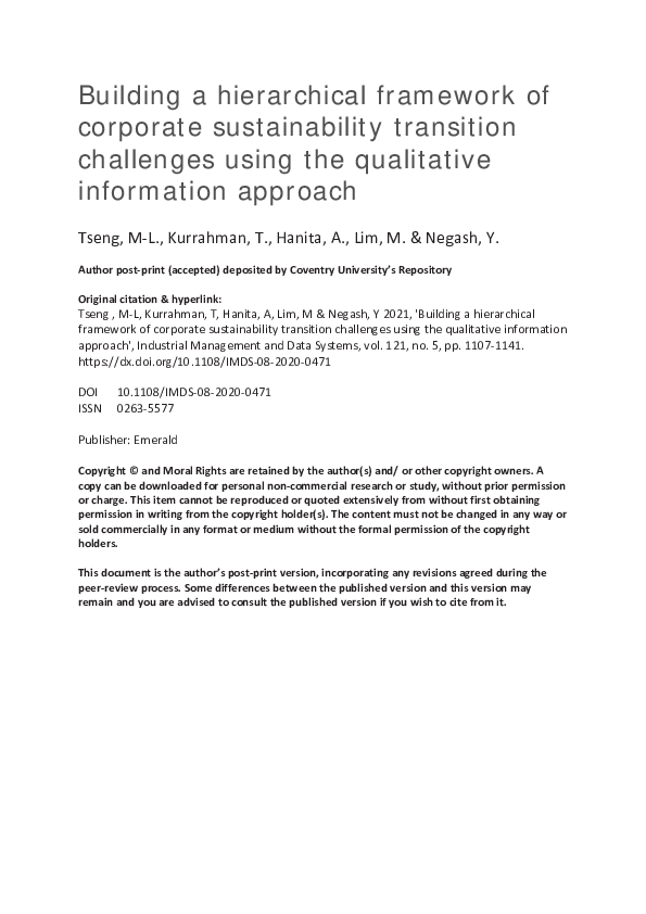 (PDF) Building a hierarchical framework of corporate sustainability transition challenges using ...