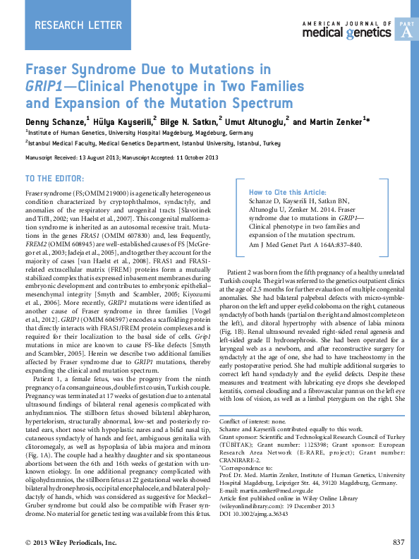 (PDF) Fraser syndrome due to mutations inGRIP1-Clinical phenotype in ...