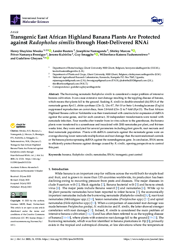(PDF) Transgenic East African Highland Banana Plants Are Protected ...