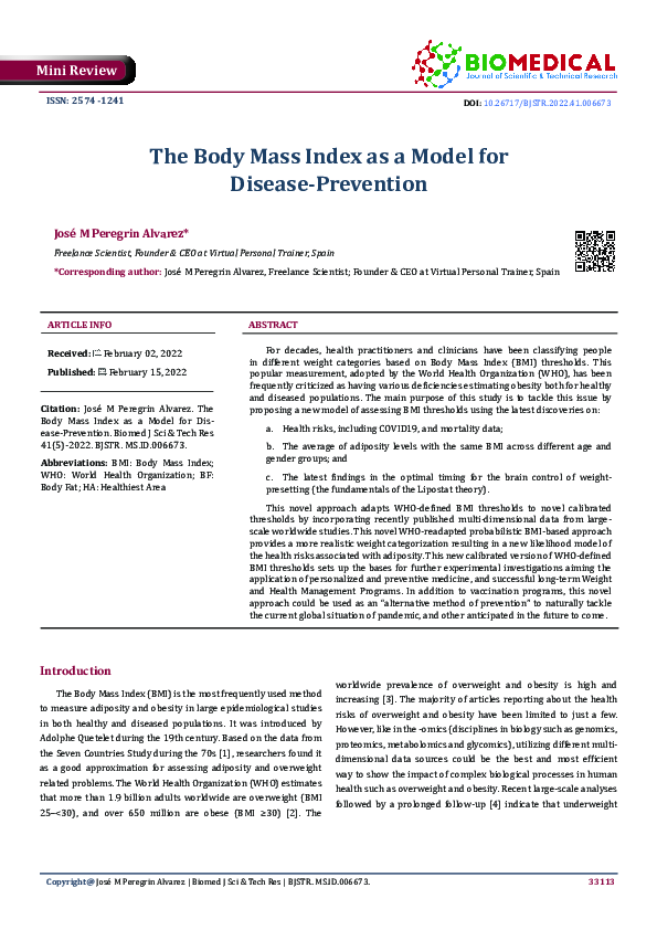 (PDF) The Body Mass Index as a Model for Disease-Prevention