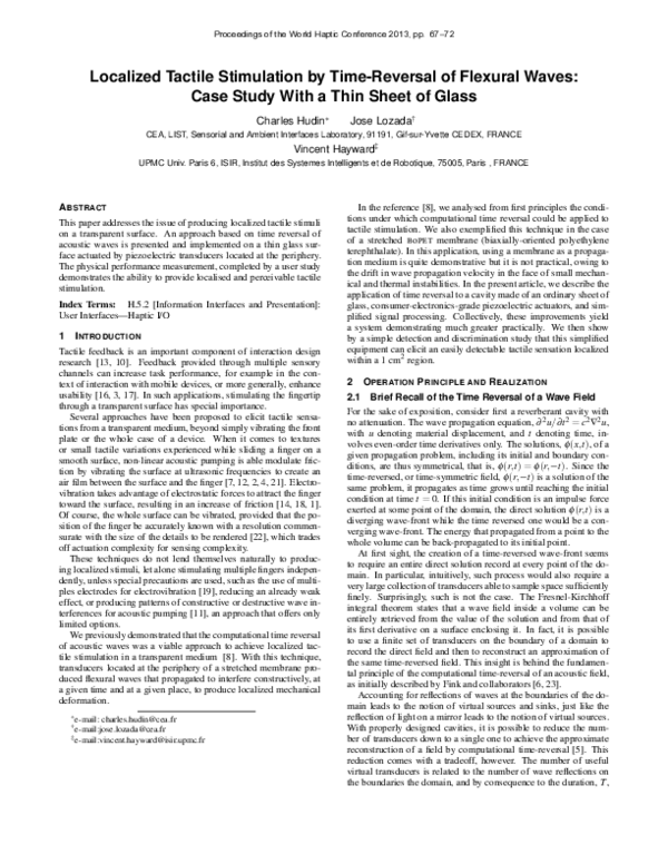 (PDF) Localized tactile stimulation by time-reversal of flexural waves: Case study with a thin ...