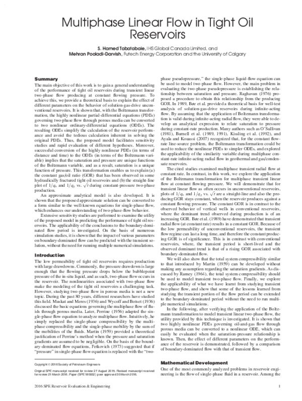(PDF) Multiphase Linear Flow in Tight Oil Reservoirs