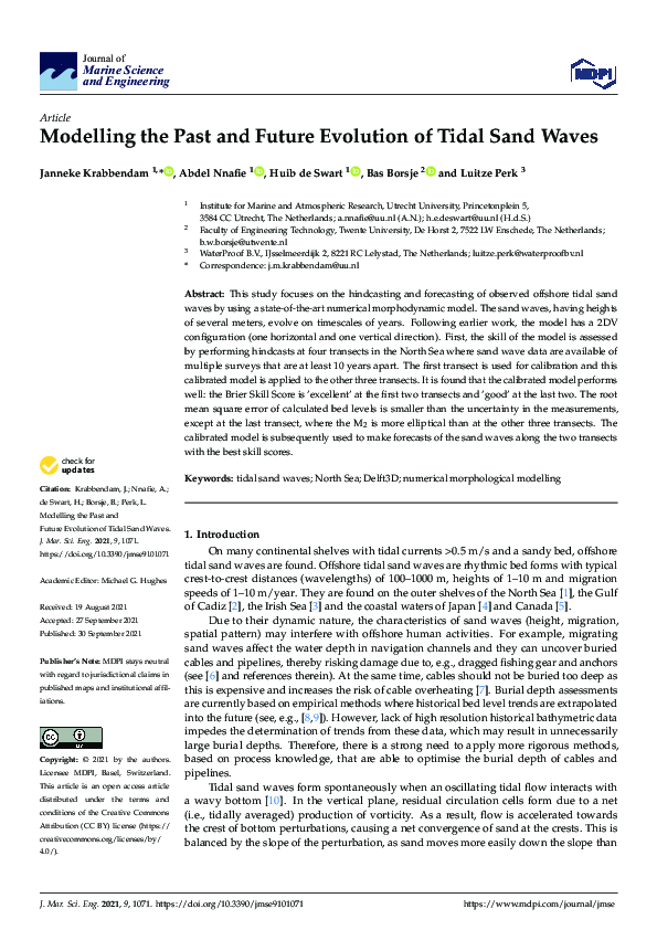 (PDF) Modelling the Past and Future Evolution of Tidal Sand Waves