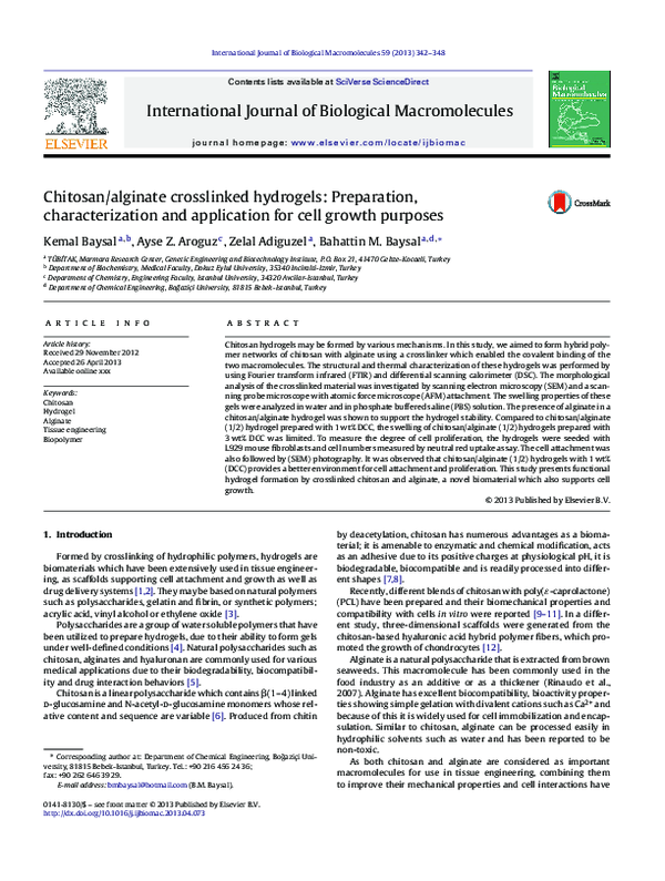 (PDF) Chitosan/alginate crosslinked hydrogels: Preparation, characterization and application for ...