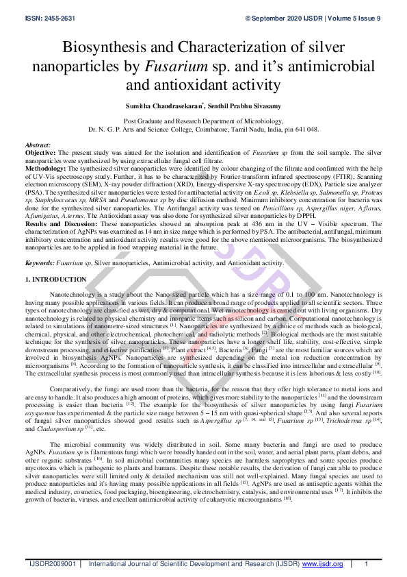 (PDF) Biosynthesis and Characterization of silver nanoparticles by Fusarium sp. and it’s ...