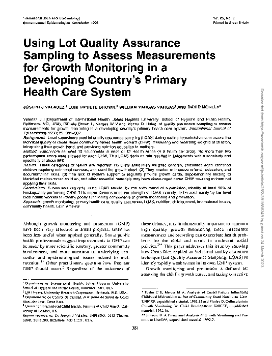 (PDF) Using Lot Quality Assurance Sampling to Assess Measurements for ...