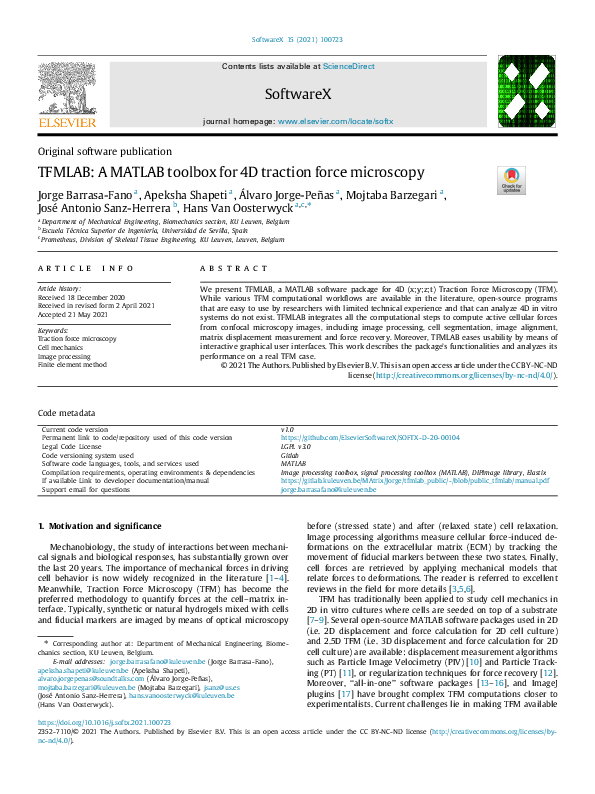 (PDF) TFMLAB: A MATLAB toolbox for 4D traction force microscopy | Jorge BF - Academia.edu