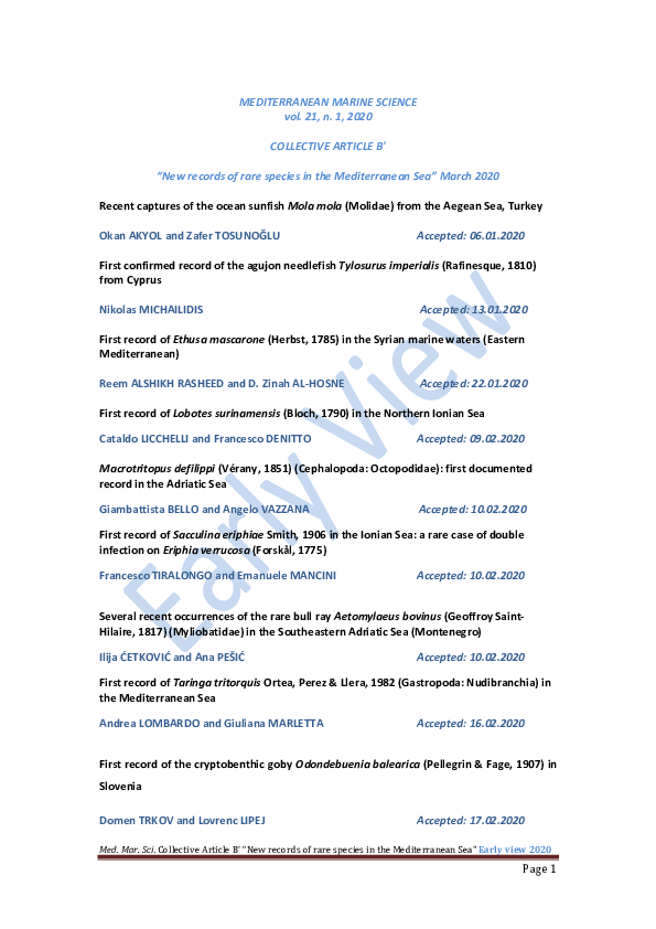 (PDF) New records of rare species in the Mediterranean Sea 2020 | Reem ...