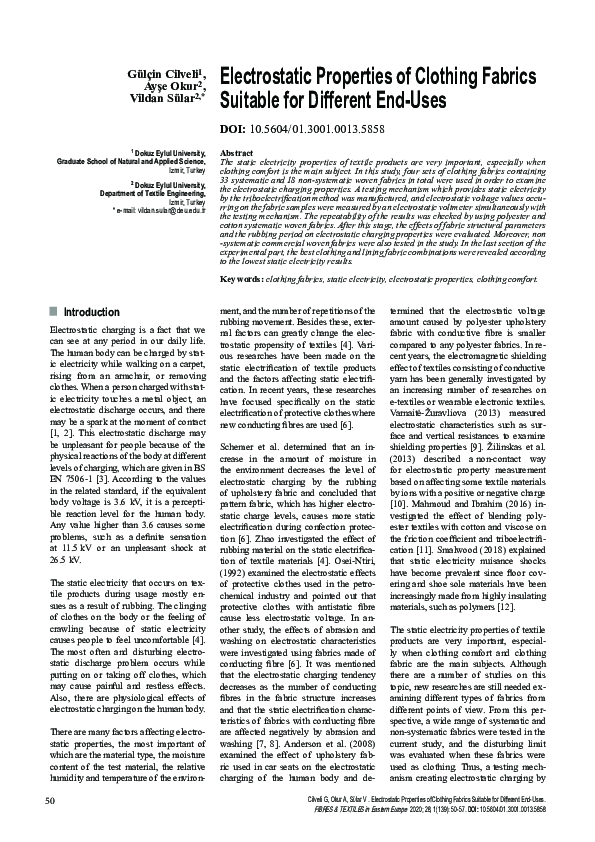 (PDF) Electrostatic Properties of Clothing Fabrics Suitable for ...