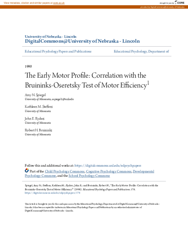 (PDF) The Early Motor Profile: Correlation with the Bruininks-Oseretsky ...