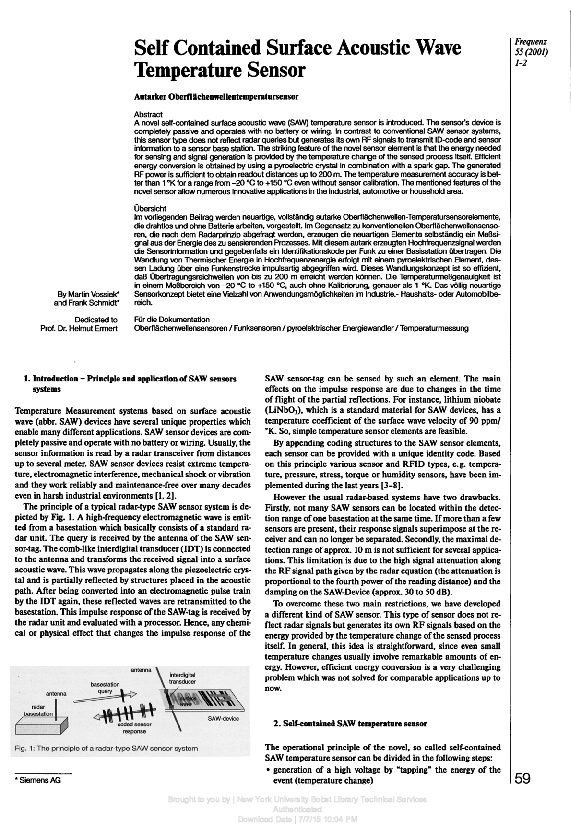 (PDF) Self Contained Surface Acoustic Wave Temperature Sensor