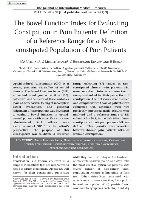 (PDF) The Bowel Function Index for Evaluating Constipation in Pain ...