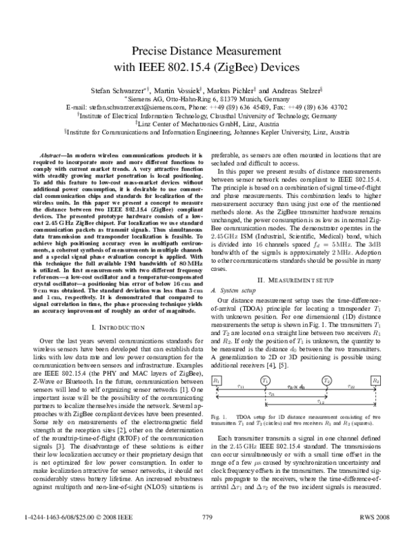 (PDF) Precise distance measurement with IEEE 802.15.4 (ZigBee) devices