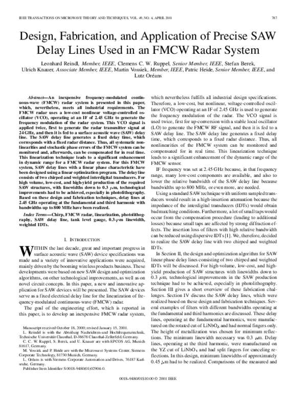 (PDF) Design, fabrication, and application of precise SAW delay lines ...