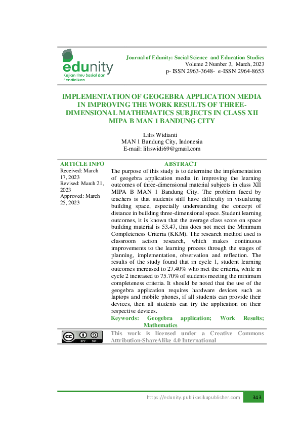 (PDF) Implementation of Geogebra Application Media in Improving the ...