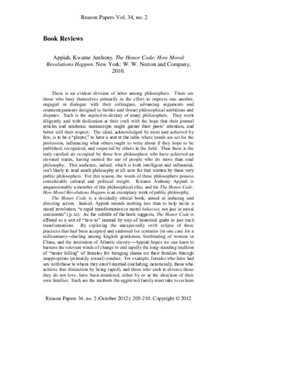 (PDF) The honor code: how moral revolutions happen