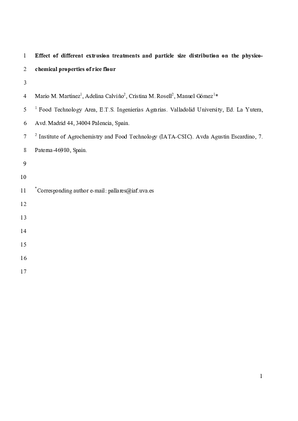 (PDF) Effect of Different Extrusion Treatments and Particle Size Distribution on the ...