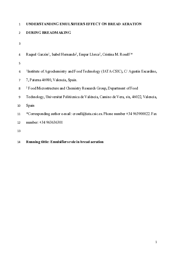(PDF) Understanding emulsifiers effect on bread aeration during breadmaking (PDF) Understanding emulsifiers effect on bread aeration during breadmaking