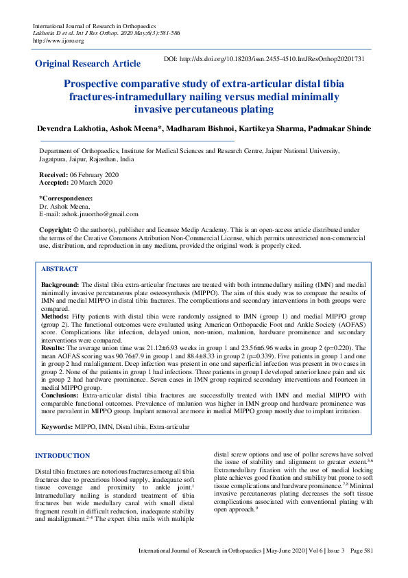 (PDF) Prospective comparative study of extra-articular distal tibia fractures-intramedullary ...