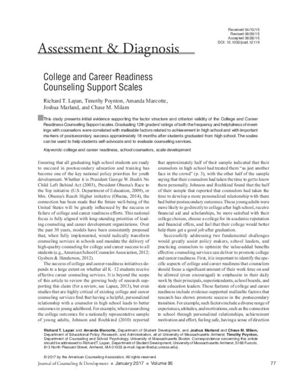 (PDF) College and Career Readiness Counseling Support Scales