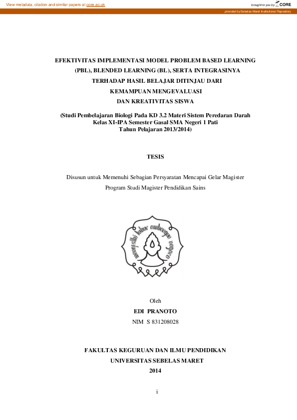 (PDF) Efektivitas Implementasi Model Problem Based Learning (PBL), Blended Learning (BL), Serta ...