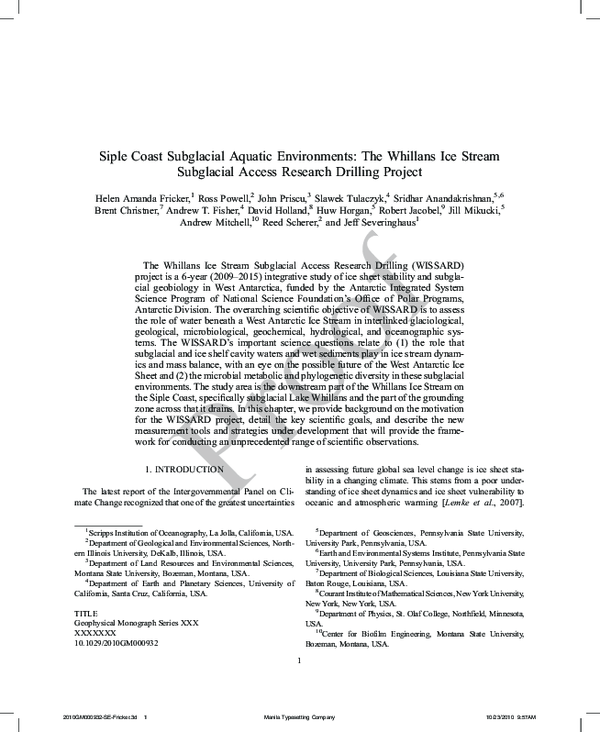 (PDF) Siple Coast subglacial aquatic environments: The Whillans Ice ...