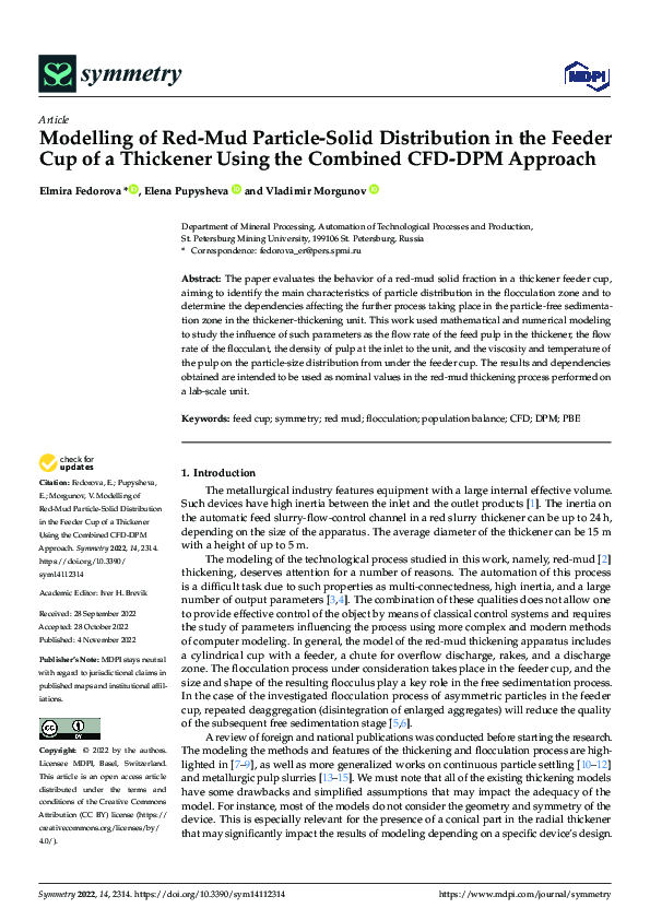 (PDF) Modelling of Red-Mud Particle-Solid Distribution in the Feeder Cup of a Thickener Using ...