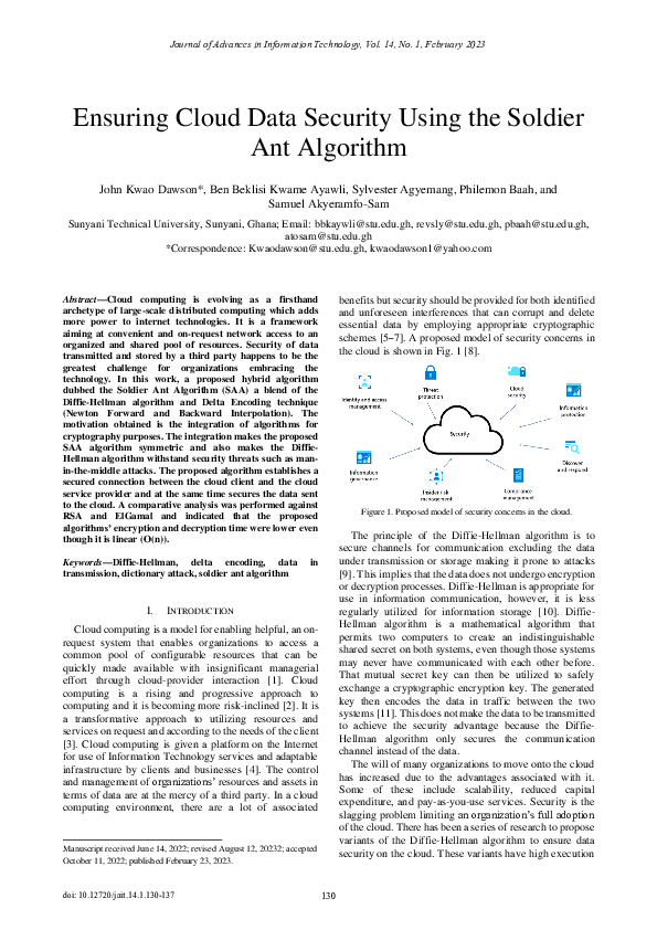 (PDF) Ensuring Cloud Data Security Using the Soldier Ant Algorithm