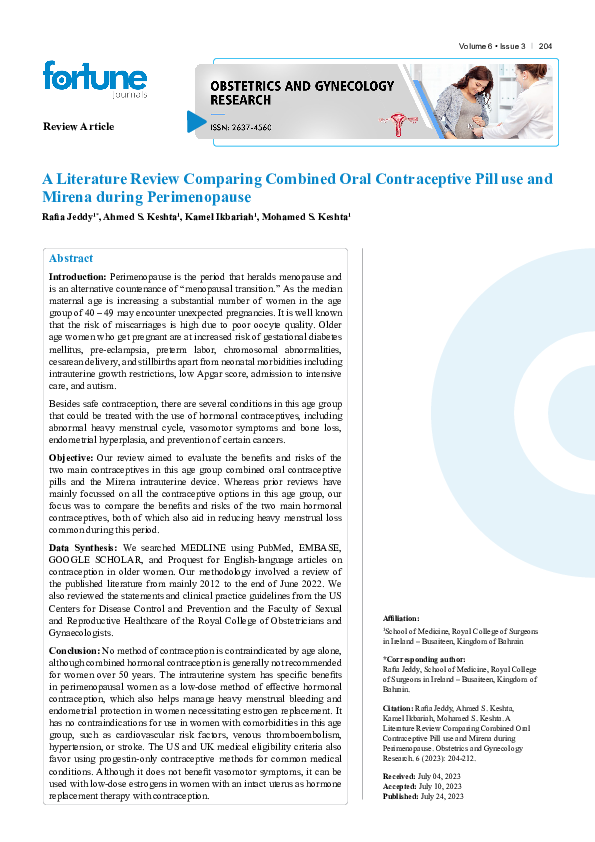 (PDF) A Literature Review Comparing Combined Oral Contraceptive Pill ...