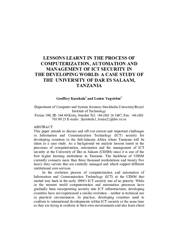 Pdf Lessons Learnt In The Process Of Computerization Automation And