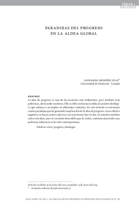 (PDF) Paradojas del progreso en la aldea global