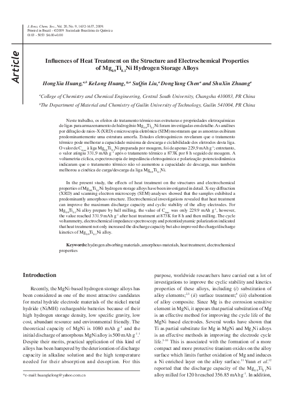 (PDF) Influences of heat treatment on the structure and electrochemical properties of Mg0.9Ti0 ...